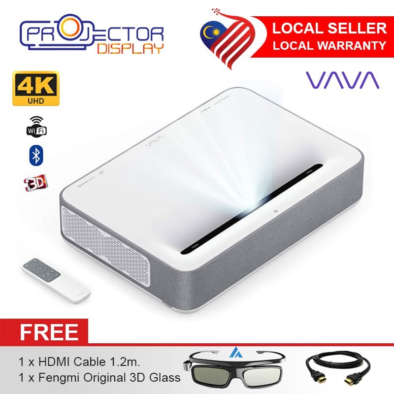 VAVA VA-LT002 4K UHD Laser 6000 Lumens TV Home Theater Ultra Short Throw Projector, Home Cinema ...