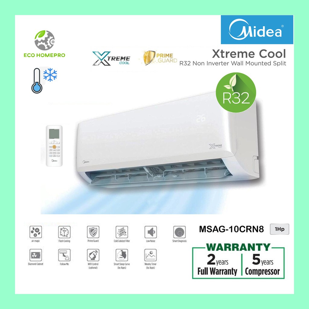 MIDEA R32 Non-Inverter 1.0hp / 1.5hp / 2.0hp MSAG-10CRN8 / 13CRN8 / 19CRN8 Xtreme Cool Air ...