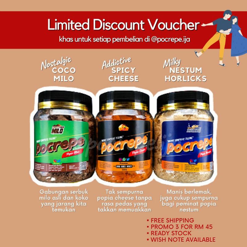 [FAST SHIPPING] POCREPE | Crunchy Popia Spicy Cheese/ Milo/ Horlicks ...