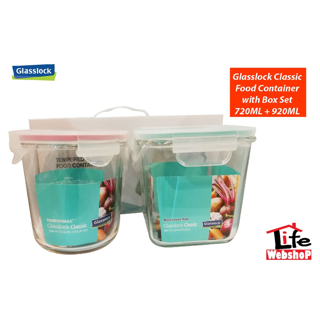 GLASSLOCK FOOD CONTAINER ( 920ml + 720ml ) WITH BOX SET | Shopee Malaysia