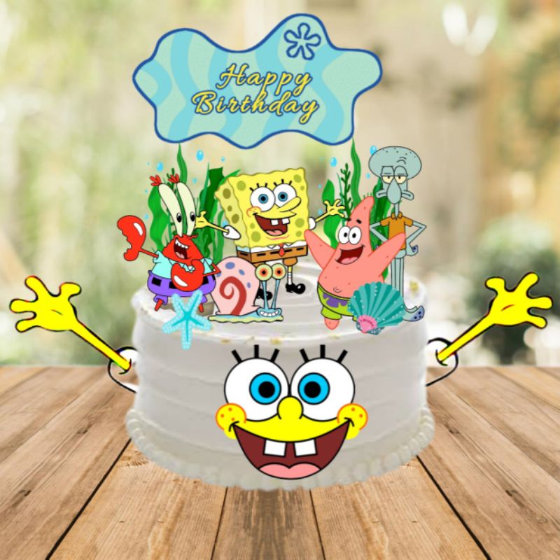 SPONGEBOB CAKE TOPPER (FREE ADD NAME) | Shopee Malaysia