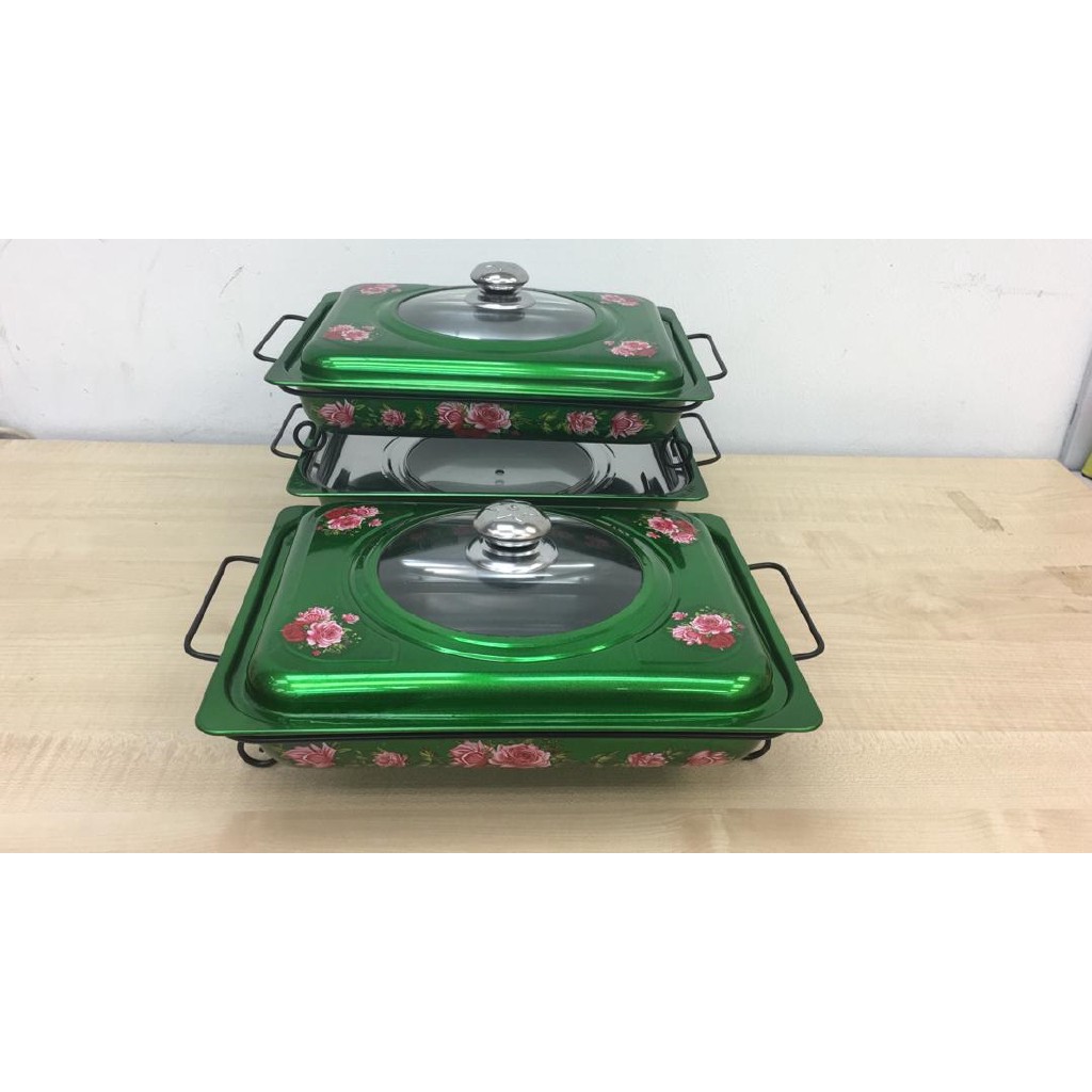 34X28 RECTANGLE BUFFET FOOD TRAY SET BUNGA ROSE / BEKAS TRAY LAUK PAUK ...