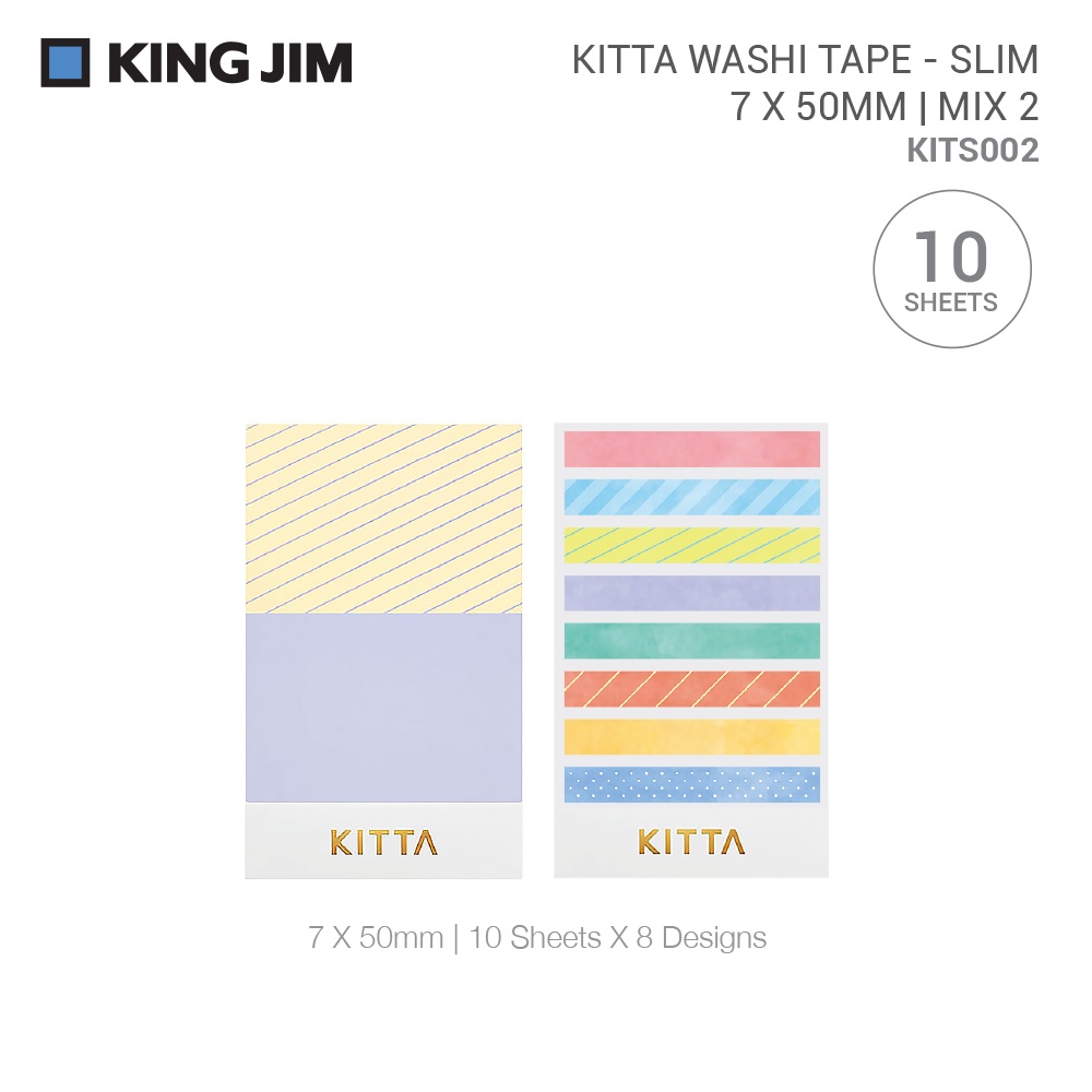 KING JIM KITS002 Kitta SLIM Washi Tape | 7 x 50mm | 10 Sheets x 8 Designs | Shopee Malaysia
