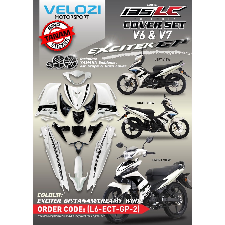 YAMAHA LC LC135 V6 V7 CREAMY WHITE EXCITER GP - COVERSET BODYSET SIAP ...
