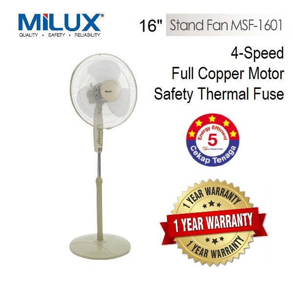 Milux MSF-1601 16" 4-Speed 3-Blade Stand Fan (Short Pipe) | Shopee Malaysia
