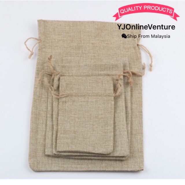 (READY STOCK) Burlap Hessian Doorgift Drawstring Pouch Bag Vintage Beg ...