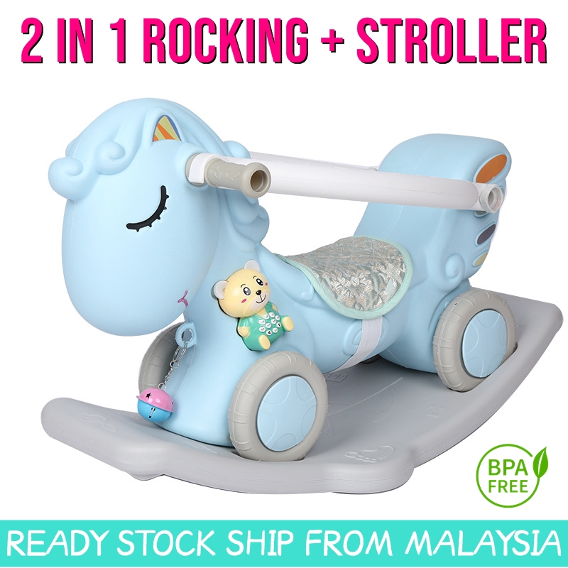 2 in 1 Children Kids Cute Pony Rocking Horse Baby Walker Stroller ...