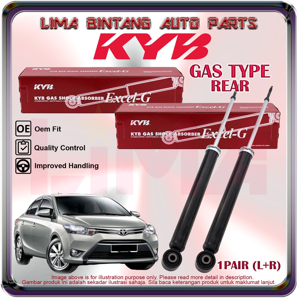 ( 1Pair ) Toyota Vios Keli NCP150 Rear Shock Absorber Gas KAYABA KYB (2013-2018) | Shopee Malaysia
