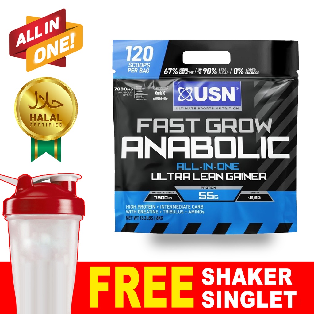 USN Fast Grow Anabolic Lean Weight Gainer Mass Protein Powder | Shopee ...