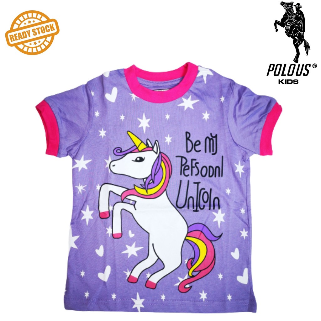 POLOUS Girl Cotton Short Sleeve Round Neck Shirt 9013- UNICORN CREME 1Y ...