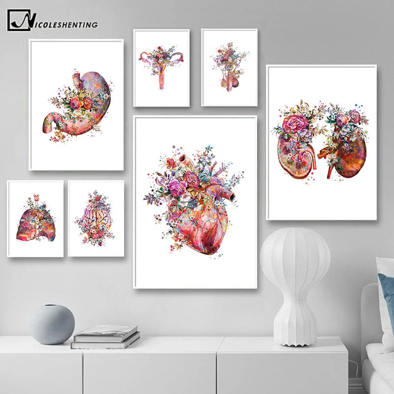 Anatomy Art Medical Canvas Painting Floral Organs Heart Lung Poster ...