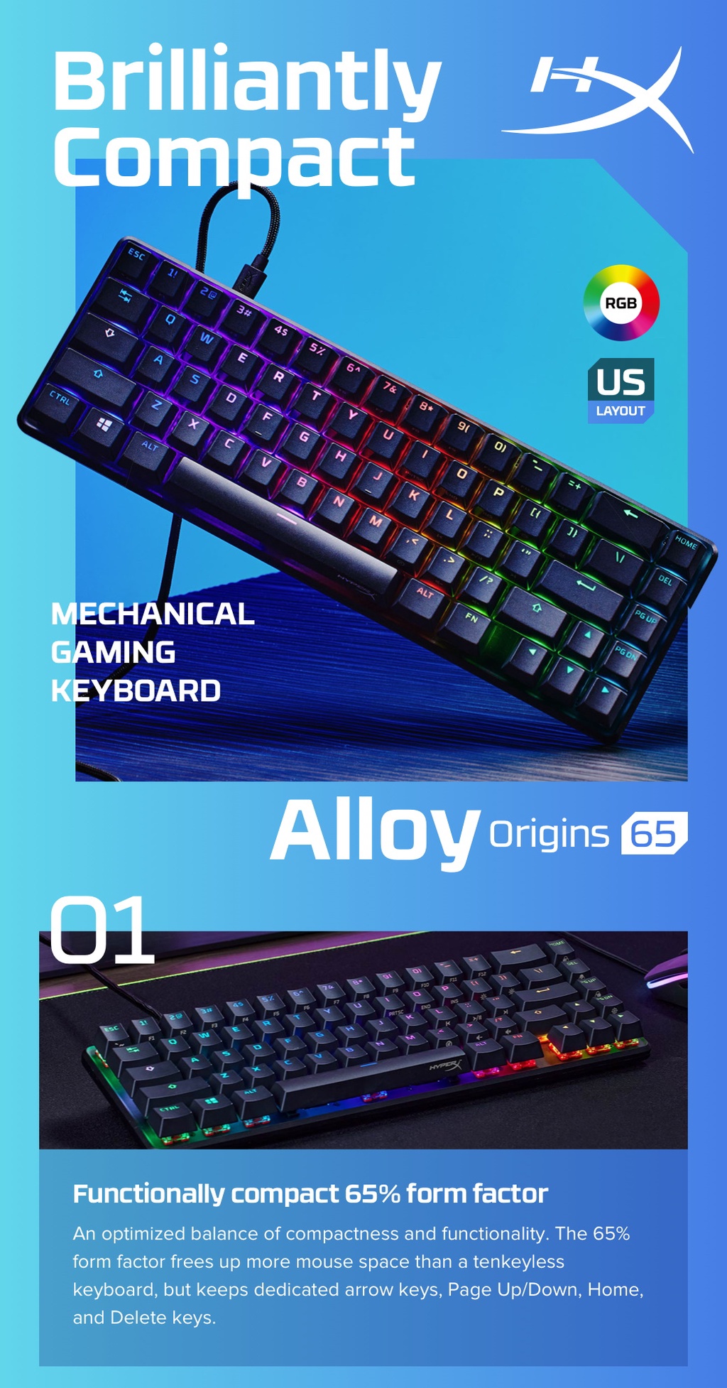 HyperX Alloy Origins 65 Percent Mechanical Wired Gaming Keyboard ...