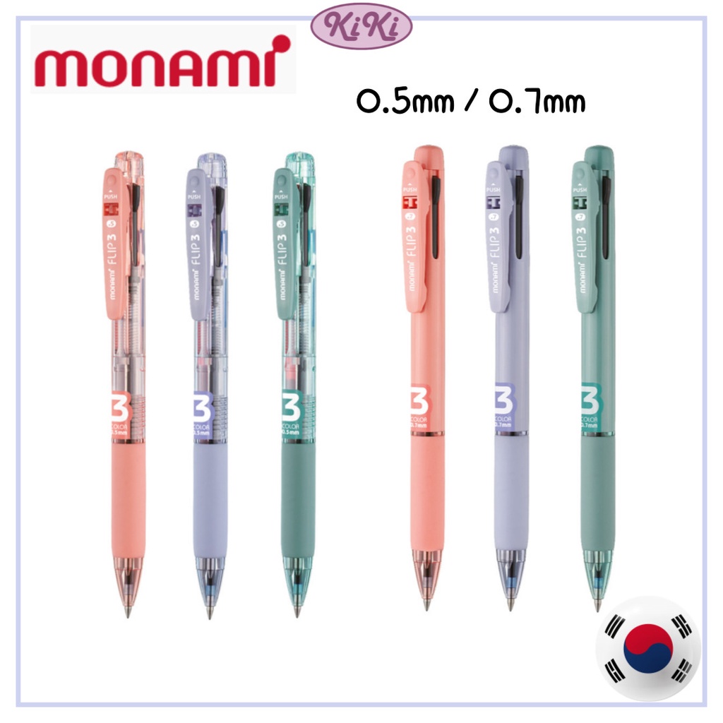 [MONAMI] 3 Color Flip 3 Ball Pen 3 Colors 0.5mm/0.7mm Korean Pen Made ...