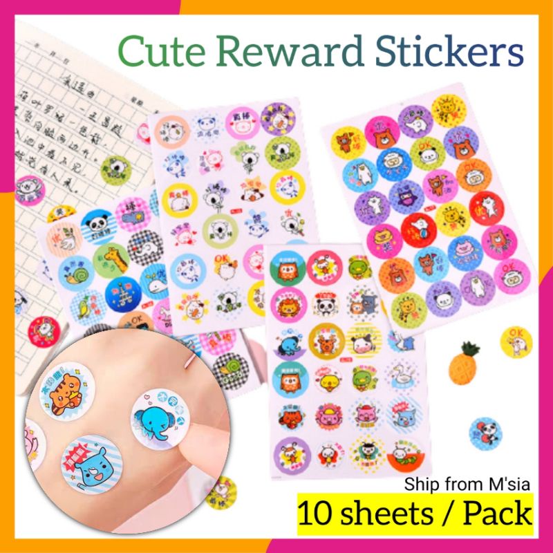 10 sheets Cute Cartoon Rewards Encouragement Sticker Fun Teachers ...