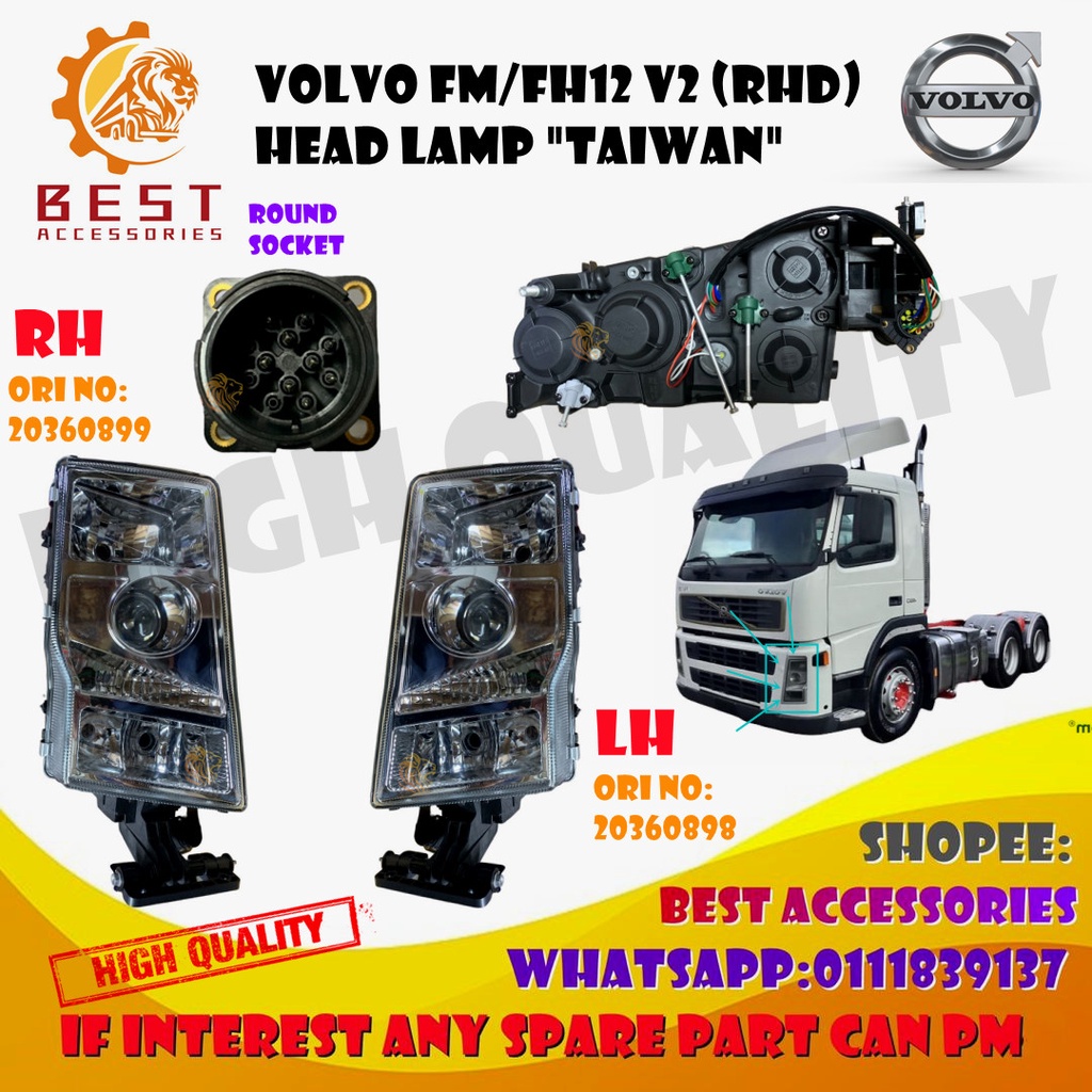 VOLVO FM/FH12 V2 (RHD) HEAD LAMP "TAIWAN" (ORI NO:20360898 LH /20360899 ...