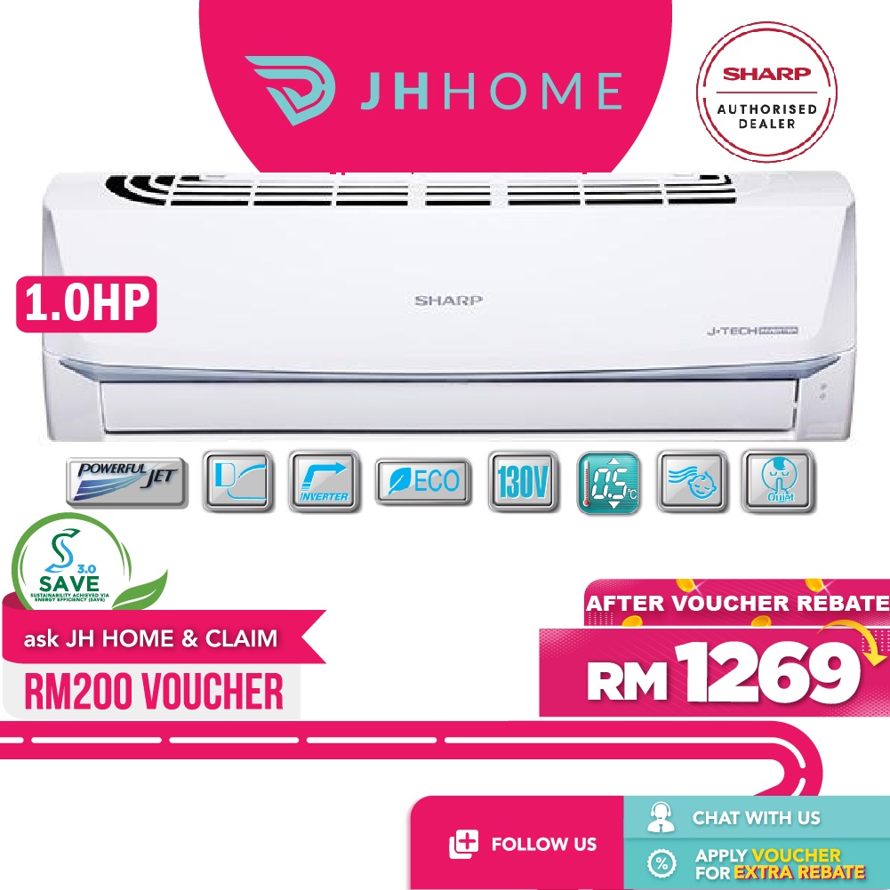 Sharp 1.0HP J-Tech Inverter Air Conditioner AHX9VED2 Air Cond | Shopee ...