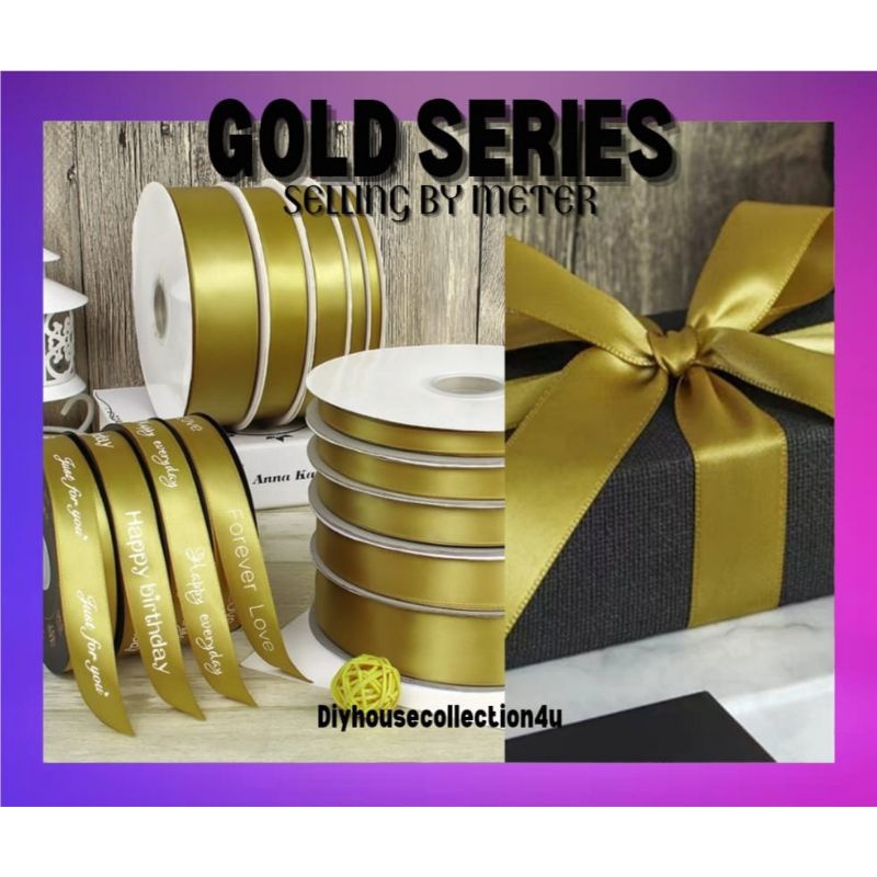 (1M) 1cm/2cm/2.5cm/4cm Ribbon Satin Ribbon Ribbon Gift Gold Series ...