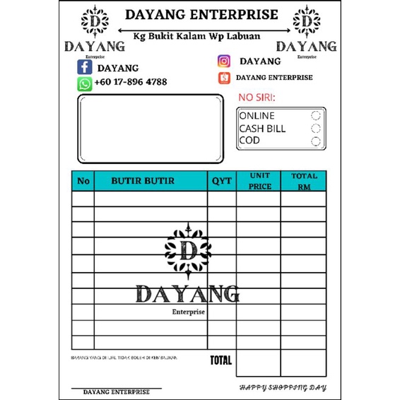 BUKU RESIT 1 BIJI BOLEH LETAK NAMA SYARIKAT DAN LOGO BERWARNA / BILL ...