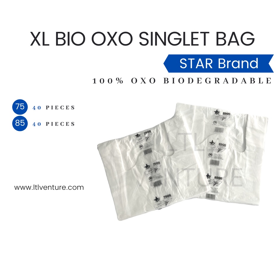 XL Bio OXO Large Big Star Singlet Plastic Bag Biodegradable 75GG/85GG ...