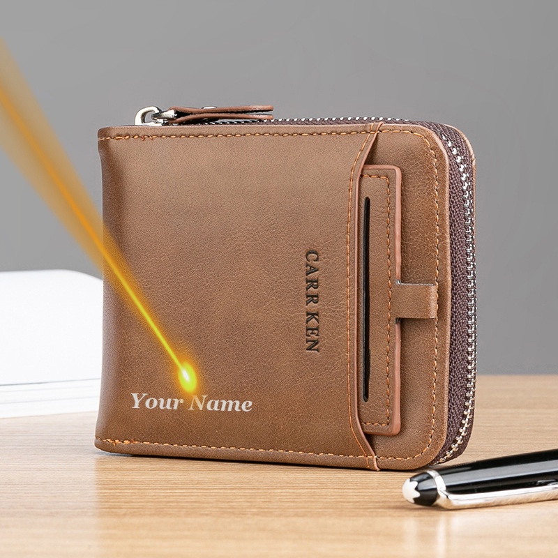 Personalised Name Men Wallet Zipper Bifold Leather Fashion Casual Card ...