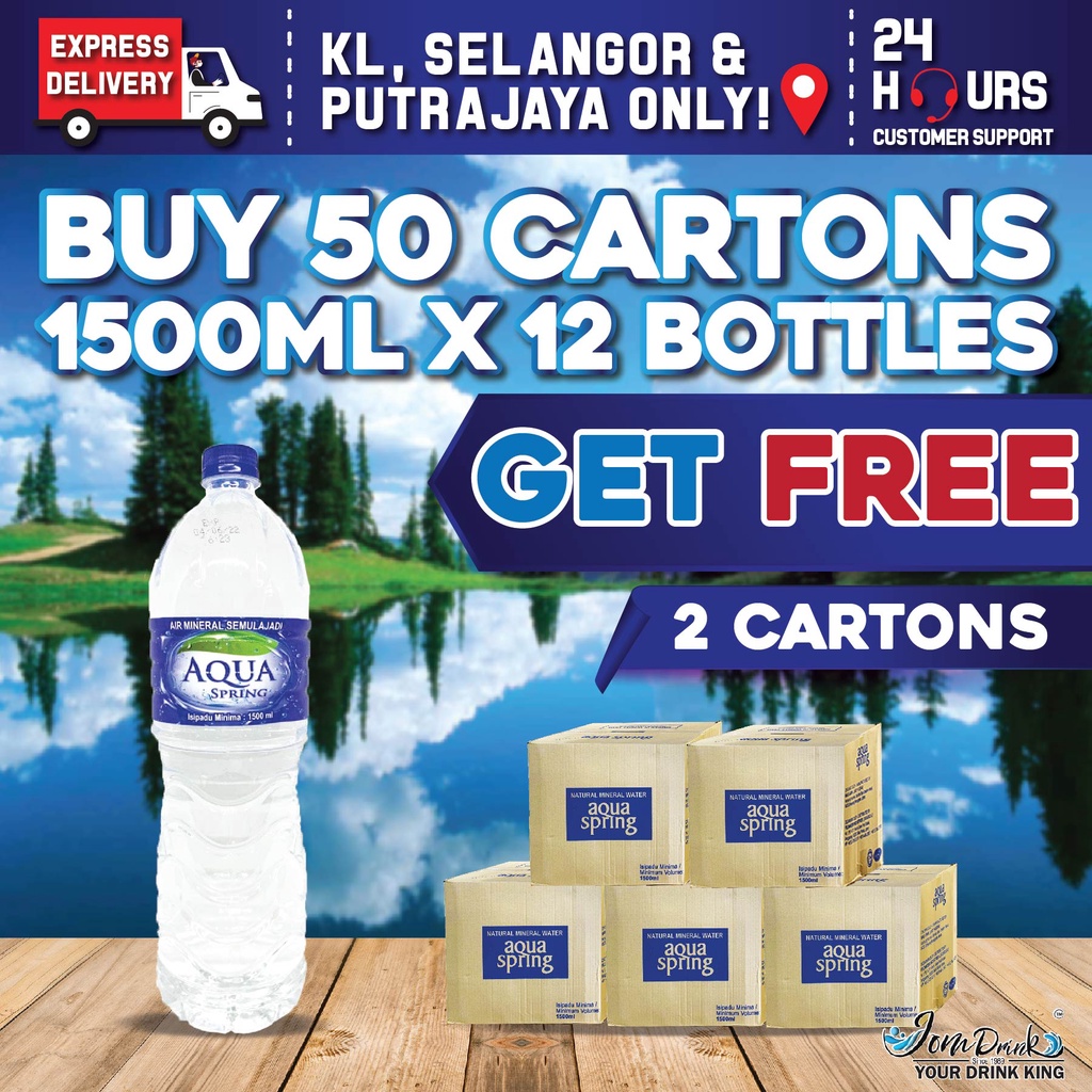 BUNDLE OF 50 CARTONS : AQUA SPRING MINERAL WATER 1500ML x 12 BOTTLES ...