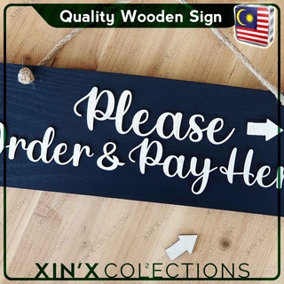 Wooden Wood Sign Signboard Signage Cashier Pay Here Order Here Bayar ...