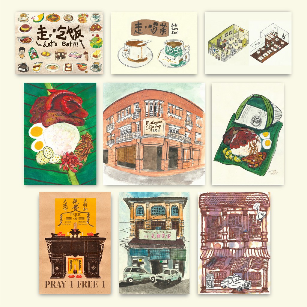 Malaysian Art Postcards - Food, Kopitiam & Culture Postcard | Wall Art ...
