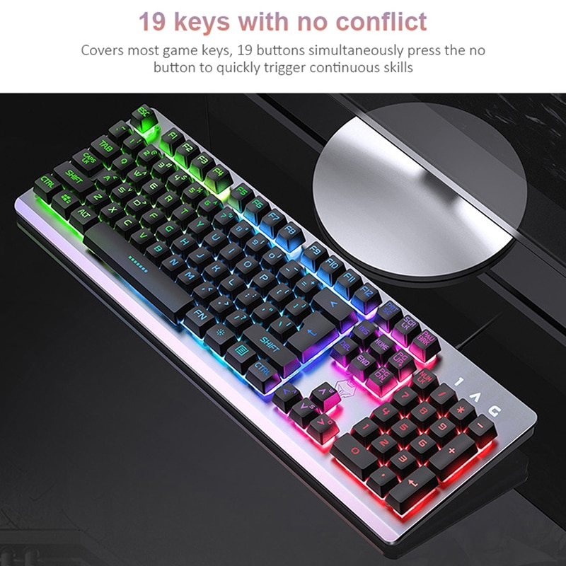 Backlit gaming ergonomic keyboard usb wired 104 keys rgb led usb ...