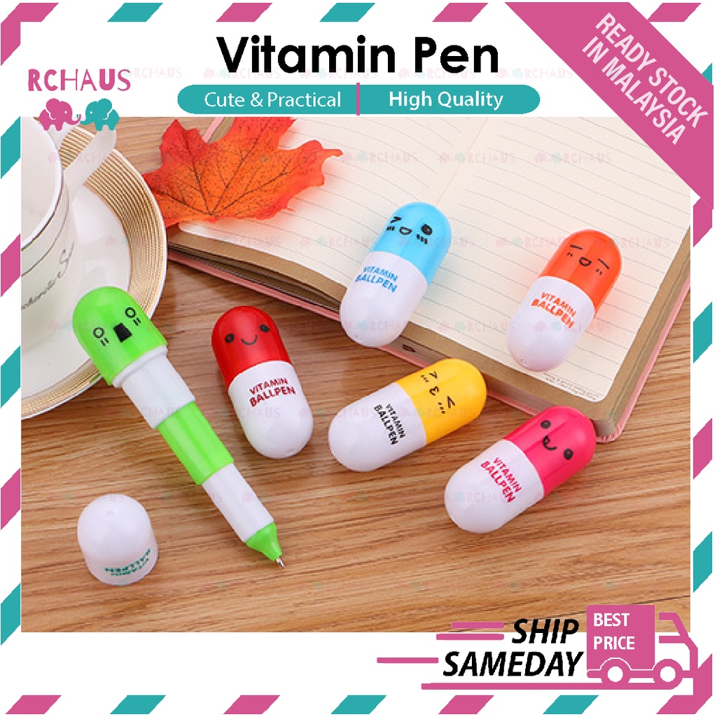 Cute Pill Pen | Cartoon Expression Retractable Vitamin Capsule Pen ...