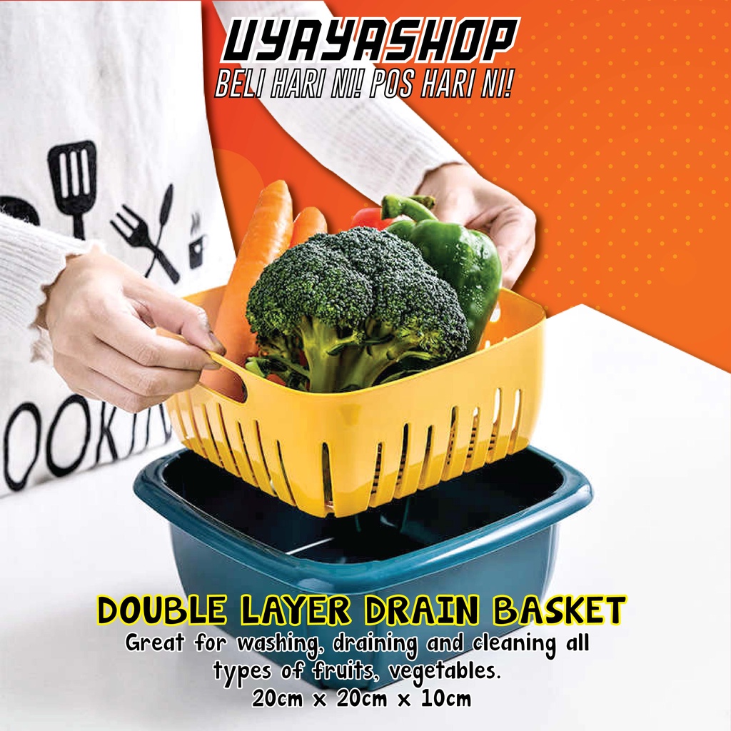 Bekas Penapis Sayur Buah Double Layer Drain Basket Plastic Fruit