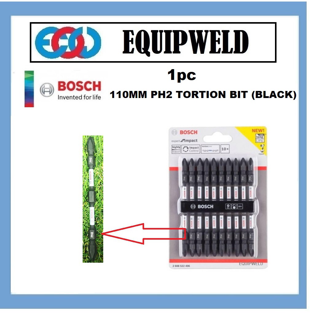 BOSCH 110MM PH2 IMPACT BIT DOUBLE ENDED MAGNETISED SCREWDRIVER BIT TORTION BIT - 1PC (BLACK ...
