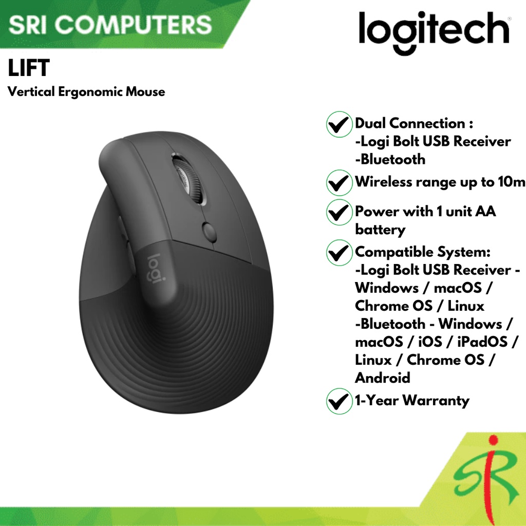 Logitech LIFT Vertical Ergonomic Mouse [1-YEAR WARRANTY] | Shopee Malaysia