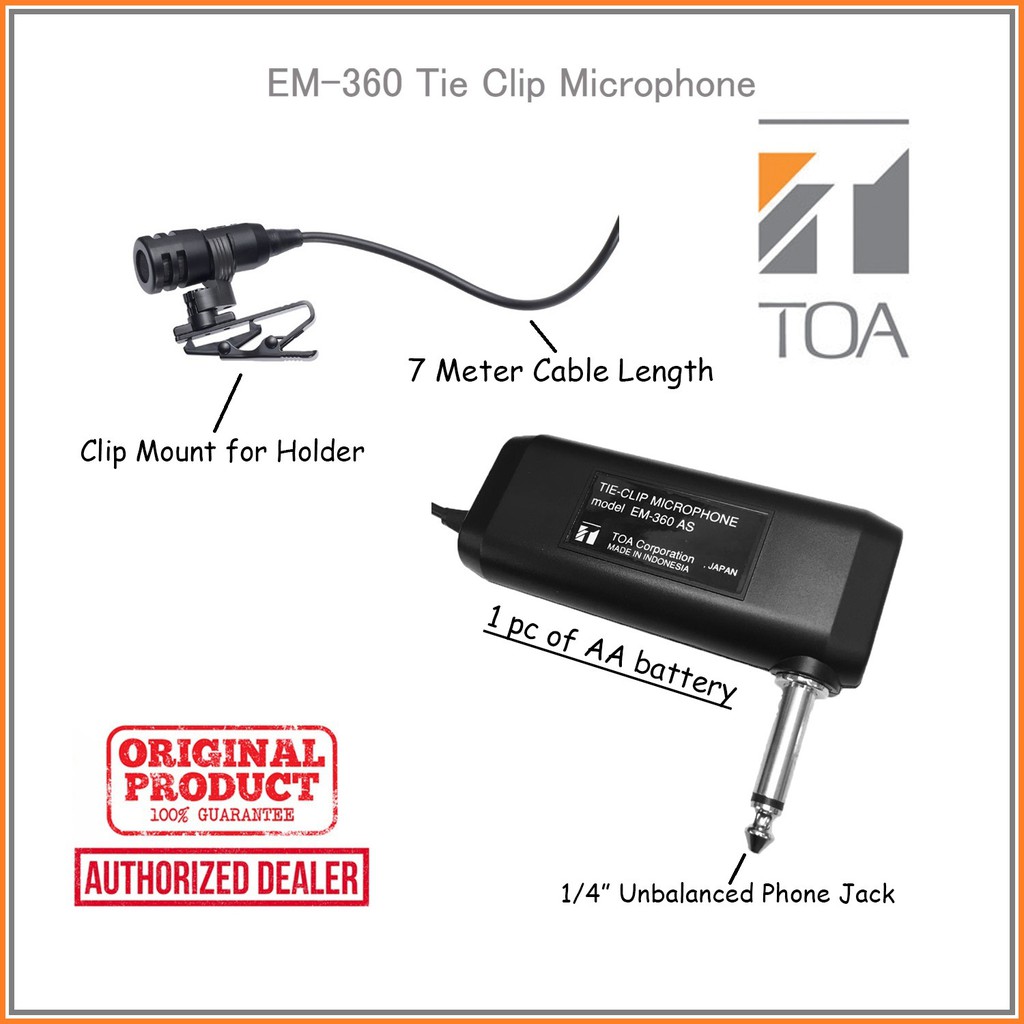 TOA EM-361 Tie-Clip Microphone With 7 Meter Cable | Shopee Malaysia