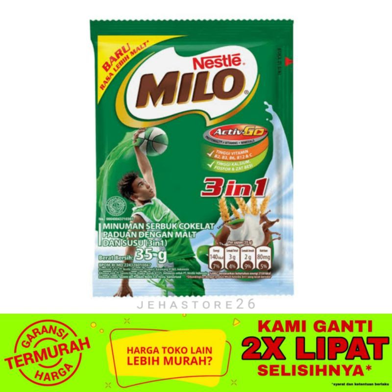 Nestle Milo Chocolate Activ Go 3in1 Sachet 35gr - 1 Plenceng Contents ...