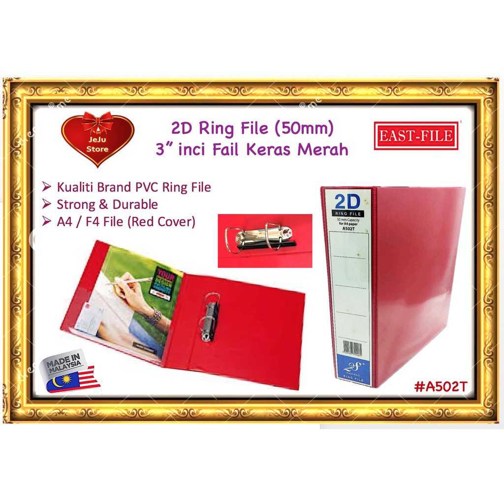 East-File 2D Ring File - 50mm (Red) / PVC 2D Ring File / 3" inci Fail ...