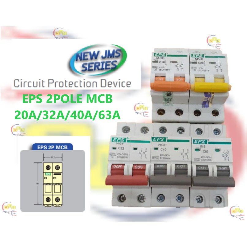 EPS 2Pole 6KA MCB 20A ,32A ,40A ,63A Miniature Circuit Breaker (SIRIM ...