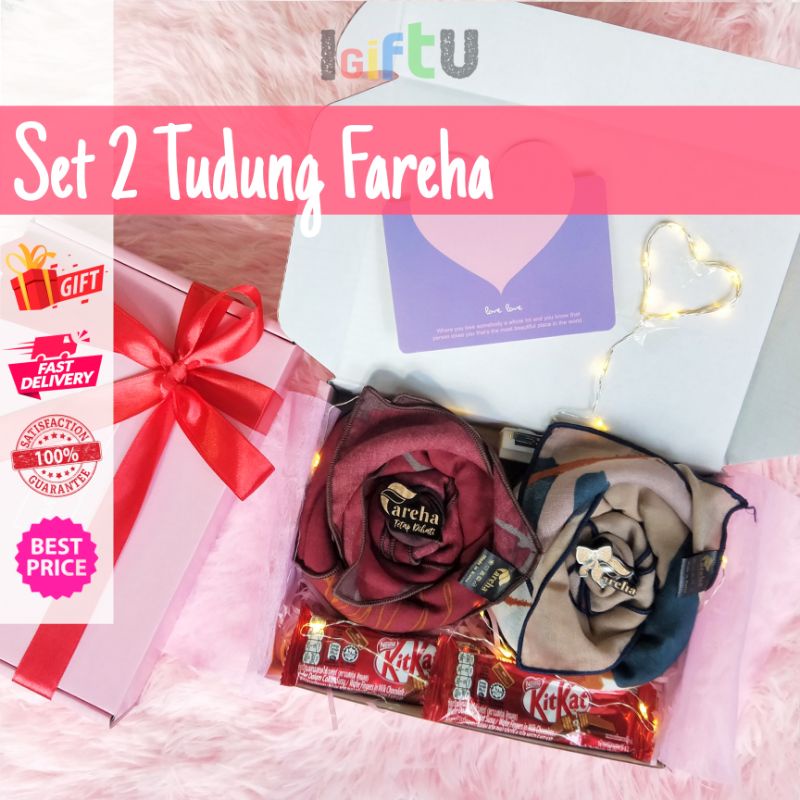 🎁🎀 Set 2 Tudung Fareha [FREE Gift Box Set] Chanella Cotton, Plain ...