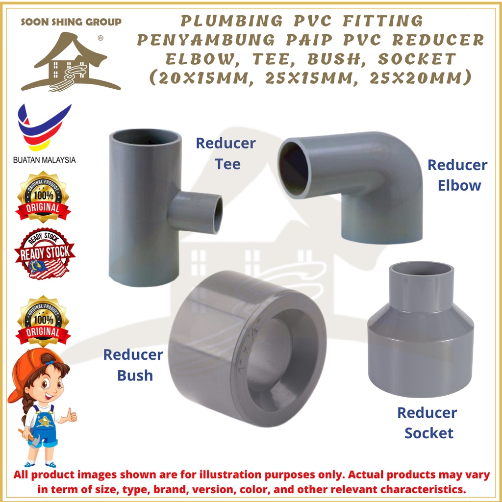 Plumbing Pvc Fitting Penyambung Paip Pvc Reducer Elbow Reducer Tee Reducer Bush Socket
