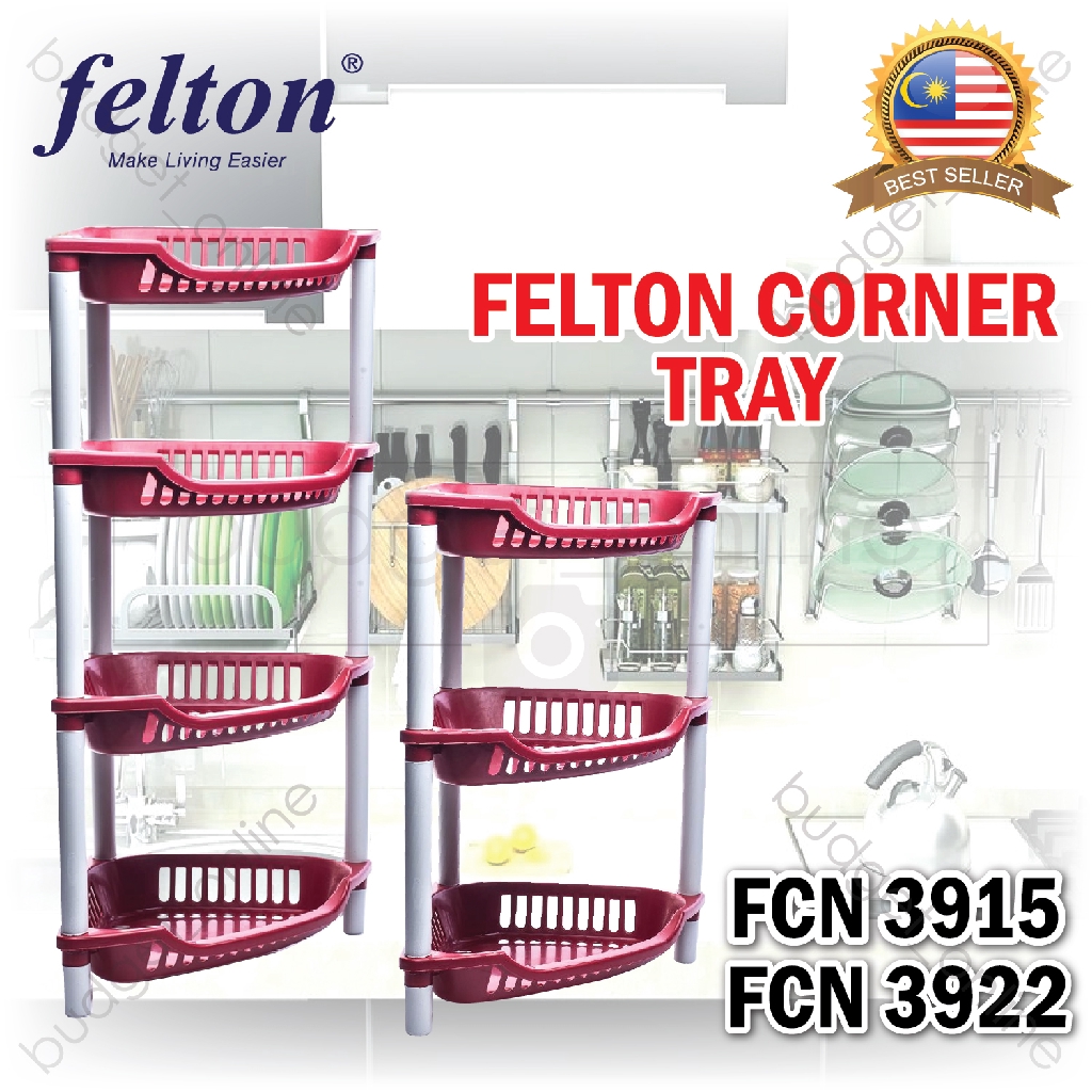 FELTON 3/4 Tier Corner Tray Kitchen Rack Shelf Accessories/Rak Sudut ...