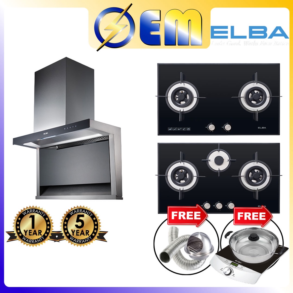 [FREE INDUCTION COOKER] ELBA Primo Hood Tudung Dapur + Built in Gas ...
