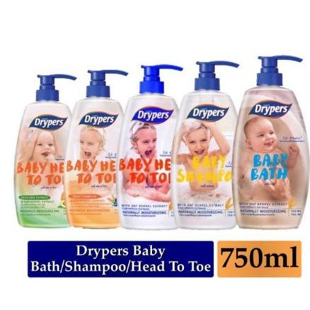 Drypers Baby Bath/ Shampoo/ Head to Toe 750ML(Oat Kernel, Fruit, Avo ...