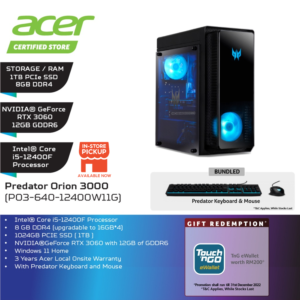 Acer Predator Orion 3000 PO3-640-12400W11G Gaming Desktop PC ( i5 ...