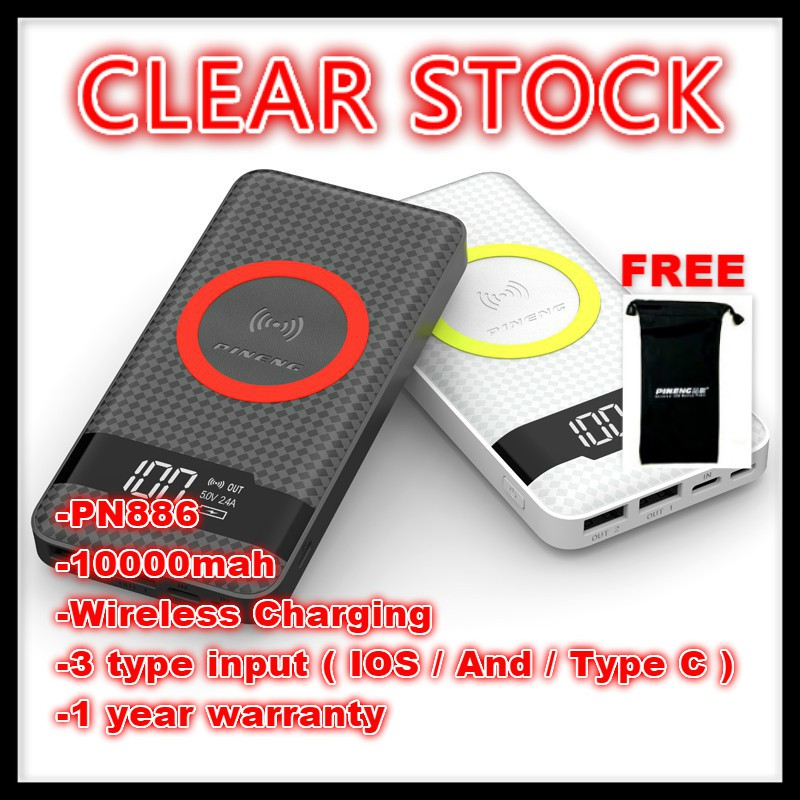 FREE POUCH !!! ORI Pineng Wireless Power Bank PN 886 Super Slim ...