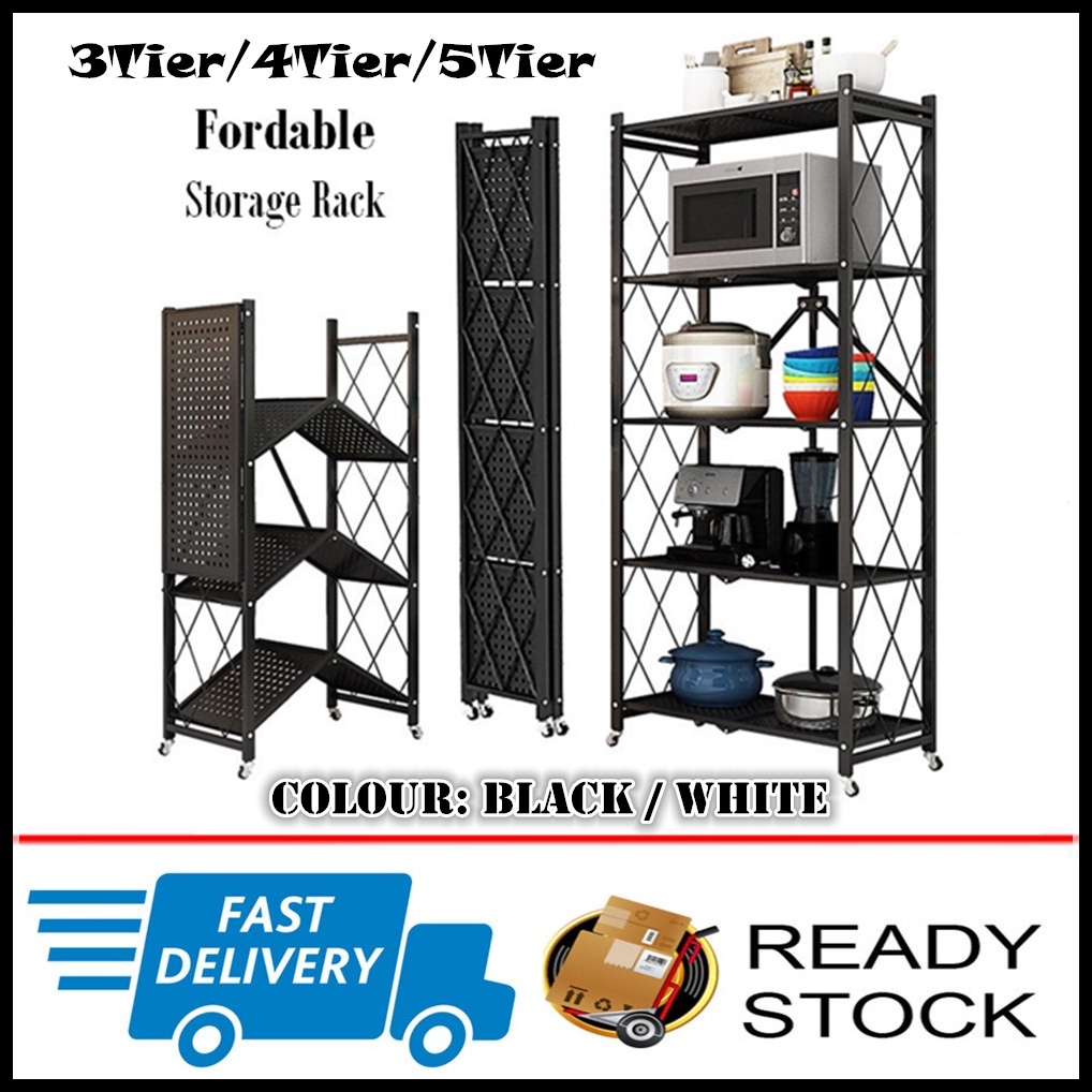 3Tier/4Tier/5Tier Multilayer Folding Rack / Heavy Duty Metal Rack Shelf ...