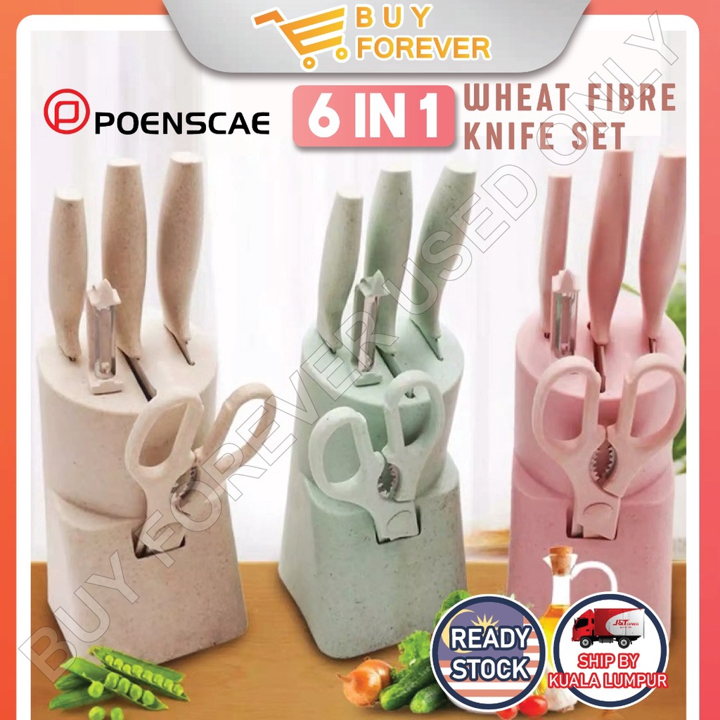 Eco Friendly Kitchen 6in1 Wheat Straw Cutter Knife Holder Kitchen ...