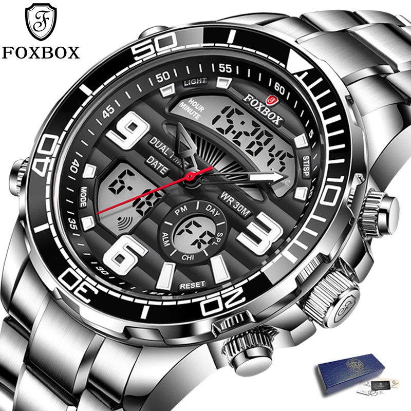 LIGE Jam tangan lelaki FOXBOX0007 Fashion Waterproof Stainless Steel ...
