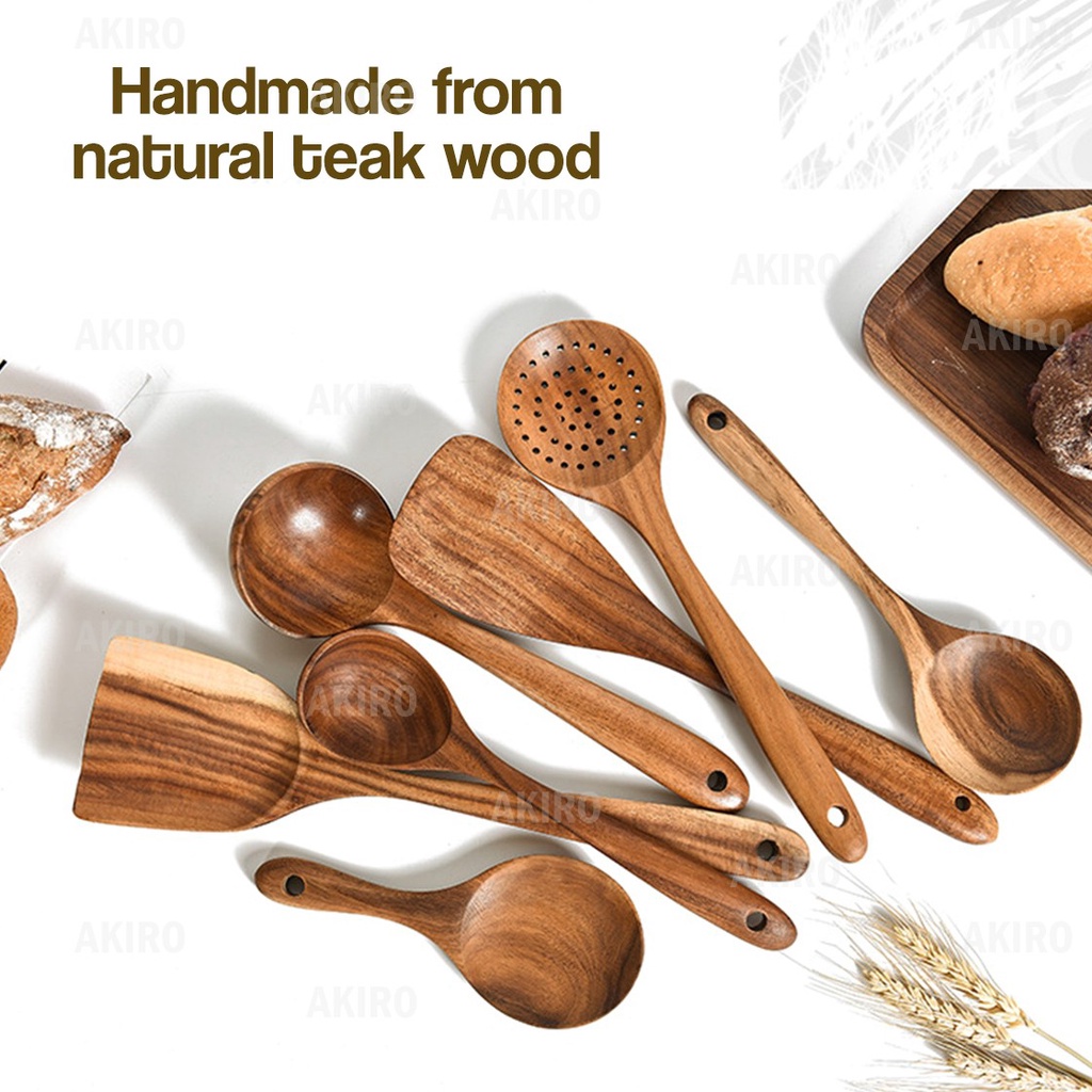 AKIRO Wooden Cooking Utensils Spatula Spoons Laddle Kitchen Cooking ...