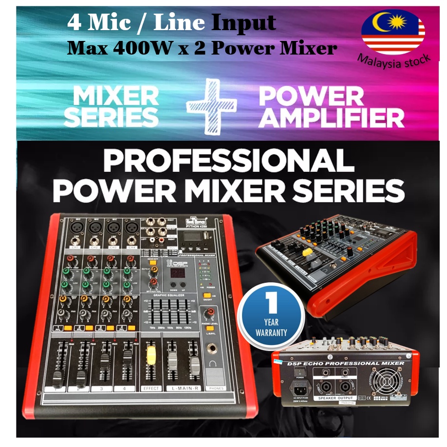 4 Channel Bluetooth Power Mixer 500W Max . Effect Sedap Suara Kuat ...