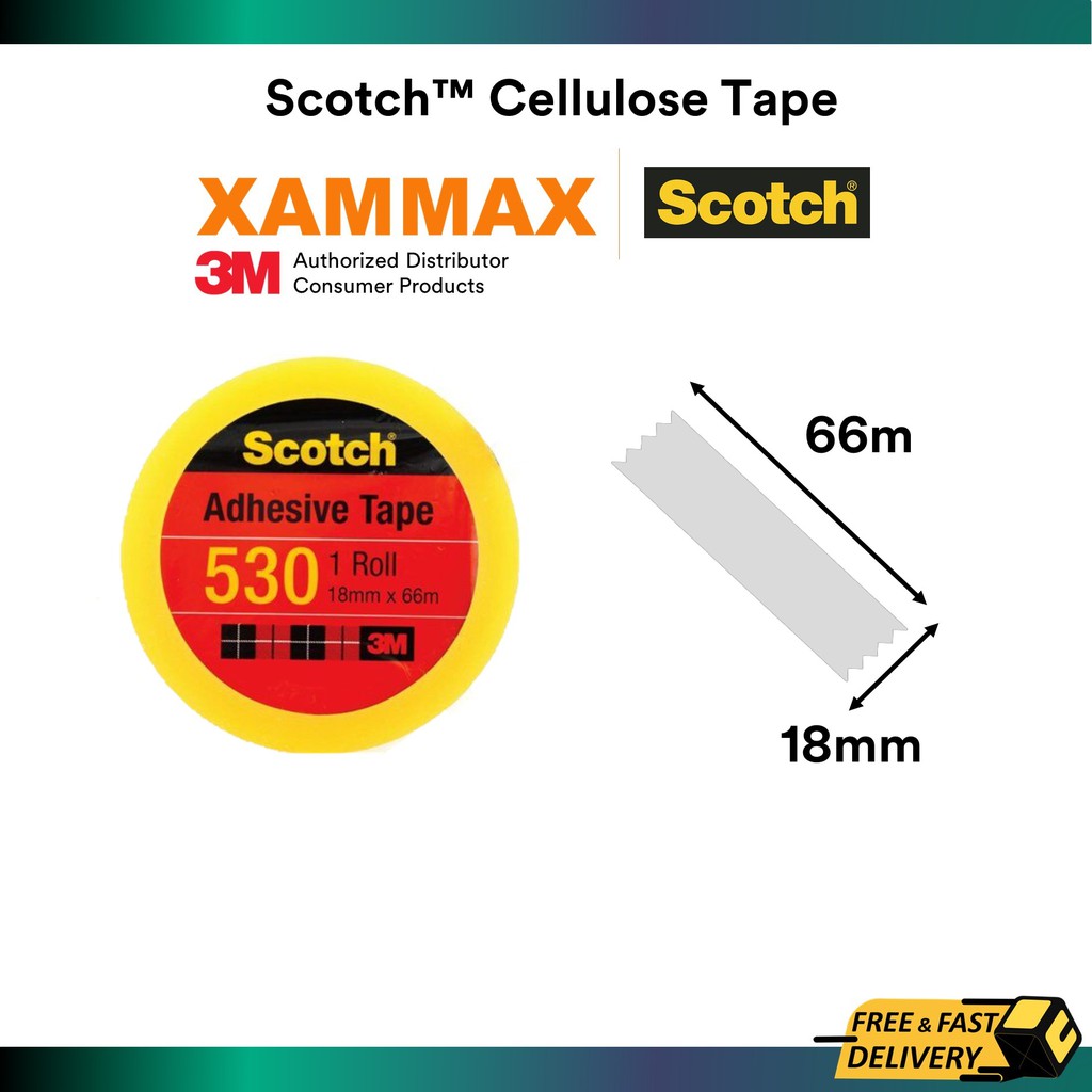 3M Scotch - 18mm X 66m (3" Core) 530 Cellulose OPP Clear Tape Transparent Adhesive Selefon Tape ...