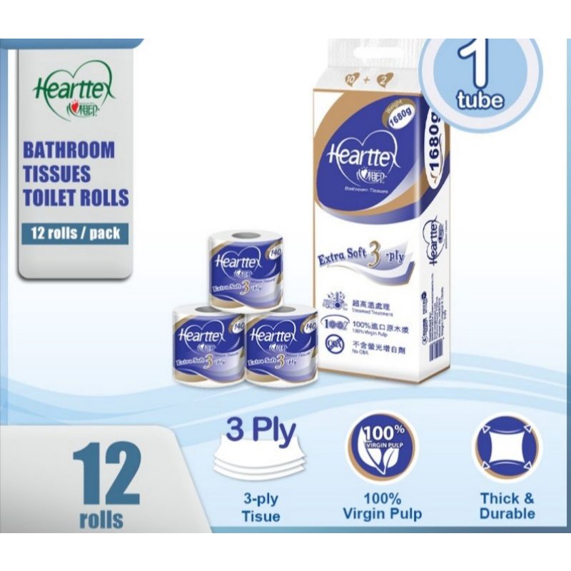 Hearttex Extra Soft Toilet Tissue 3 Ply (12 Rolls) | Shopee Malaysia